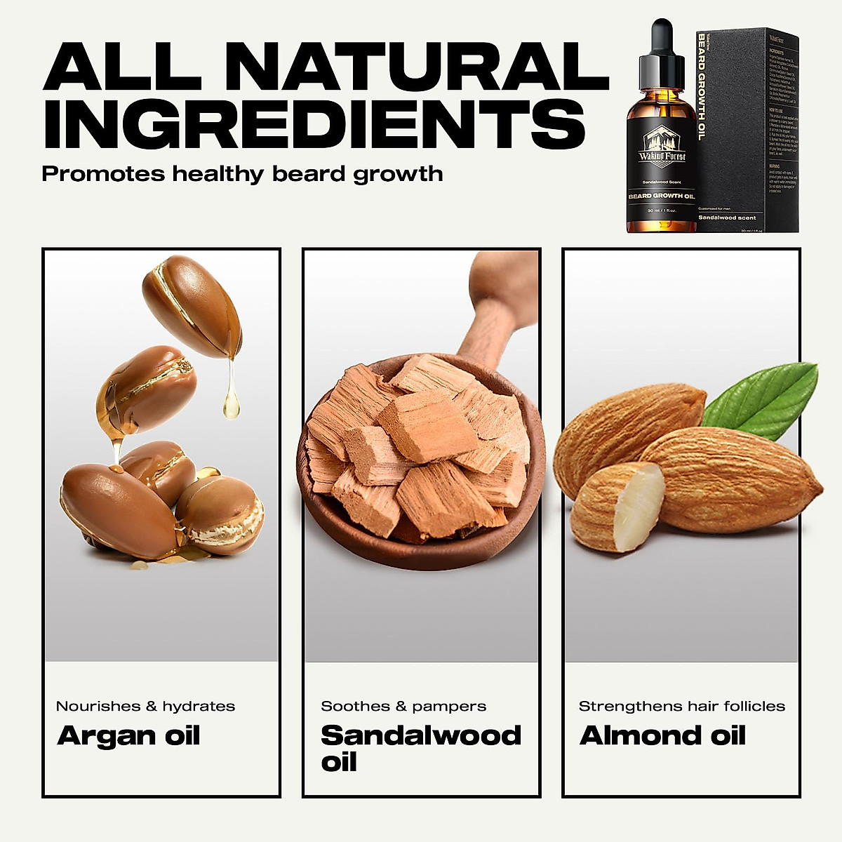 Waking Forest Beard Oil, [Thicker Beard] Beard Growth Oil Sandalwood with Vitamin E、Rosemary、Castor Beard Oil for Men Growth, Softens & Strengthens Beard Serum