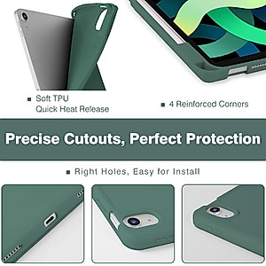Dwopar for iPad Air 6/5/4 Case, iPad Air 5th/4th Generation Case for 10.9 Inch 2022,2024 Protective Cover for iPad Air 11 inch with Pencil Holder, Support Wireless Charging, Smart Trifold Stand(Green)