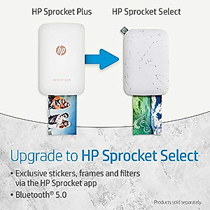 HP Sprocket Plus Instant Color Photo Printer, Print 30% Larger Photos on 2.3x3.4 Sticky-Backed Paper – White (2FR85A)