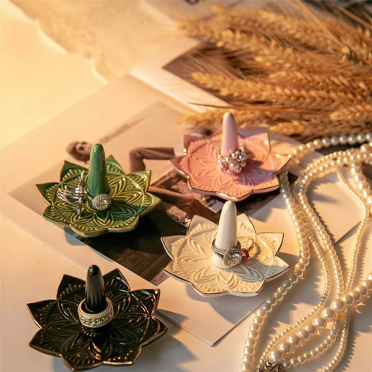 Ceramic Ring Holder for Jewelry,White Mandala Ring Dish Jewelry Dish Jewelry Holder,Room Decor,Engagement Wedding Birthday Gifts for Couples Women Girls