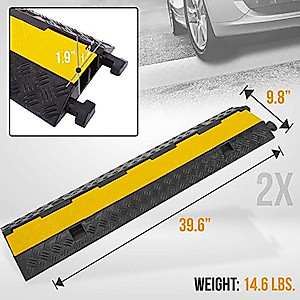 Pyle Durable Cable Ramp Protective Cover - 2,000 lbs. Heavy Duty Hose & Cable Track Protector w/ Flip-open Top Cover & 2-Ch. Groove Design, Cable Concealer for Outdoor/Indoor Use, 2 Pack - PCBLCO26X2