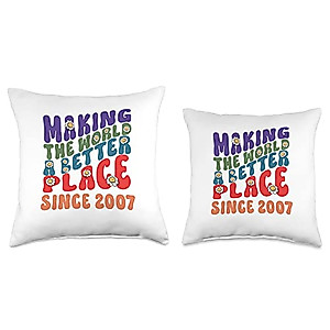 Retro Making the world better 2007 Making The World a Better Place Since 2007 Groovy Text Font Throw Pillow, 18x18, Multicolor