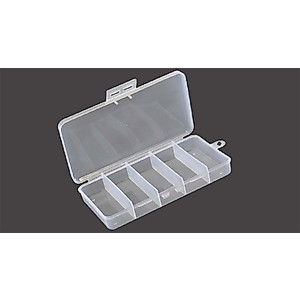 BIN BUDDY (2 Pack Clear Plastic Boxes | 5 Compartments Each | 1.25" x 3.5" Sections | 3.5" x 7" Overall Size | Versatile Home Organizer with Hanging Hook