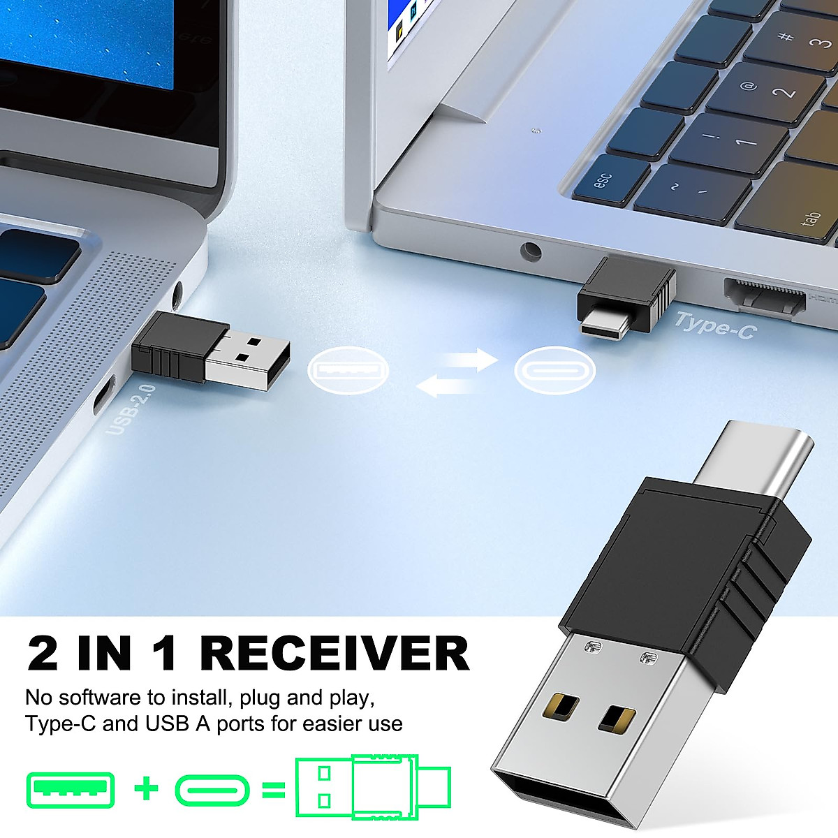 Presentation Clicker Green Laser Pointer, Rechargeable PowerPoint Clicker Wireless Presenter Remote, RF 2.4GHz USB Presentation Pointer Slide Advancer with Hyperlink Volume Control for Mac Computer