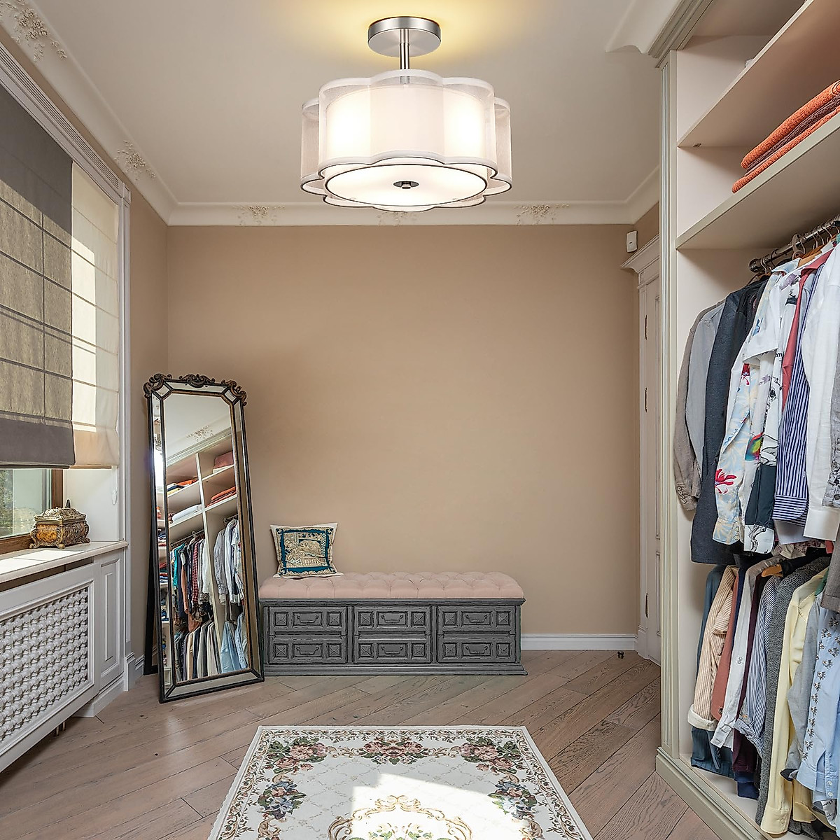 FRIDEKO HOME 3-Light Semi Flush Mount Ceiling Light Fixture Bedroom Light Fixtures with Double Fabric Shade Modern Close to Ceiling Lamps for Living Room Dining Room Kitchen Hallway Entry Foyer