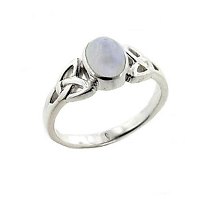 Sterling Silver Celtic Knot and Genuine Rainbow Moonstone Ring Size 7(Sizes 4,5,6,7,8,9,10,11,12,13,14,15)