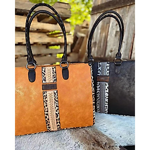 Wrangler Leopard Print Tote Bag for Women Western Top Handle Woven Hobo Purse Large Handbags WG83G-8317BK