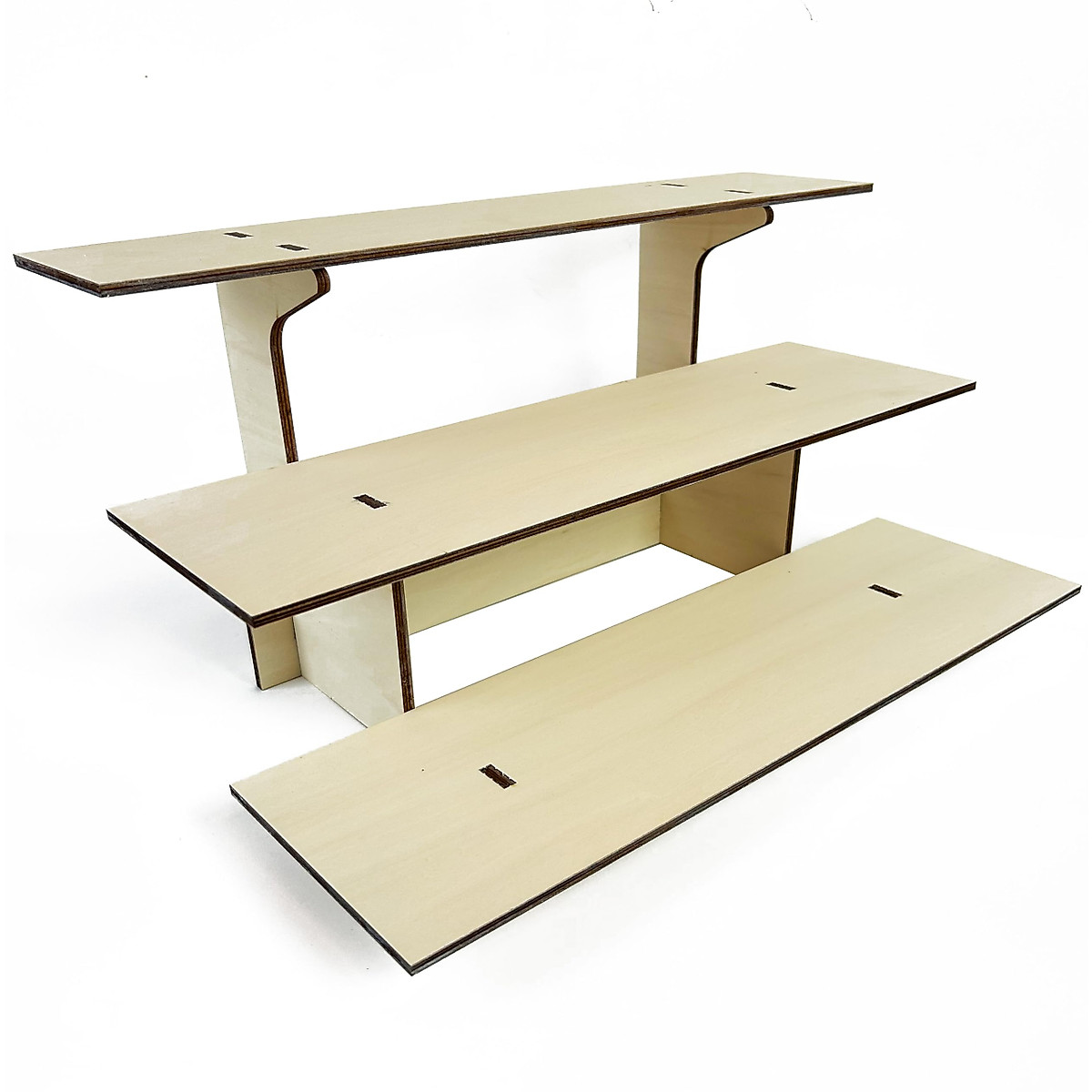 3-Tier Straight Wooden Retail Table Display Stand with Shelves for Products - Portable | 3 Step Straight Display Rack for Retail Table Top, Counter Top, Craft Shows, Farmers Market, Tradeshows 9.5" L