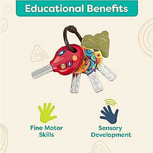 B. toys- LucKeys- Pretend Play Keys- 4 Textured Toy Keys for Babies & Toddlers – Flashlight & Car Sounds- 10 months +