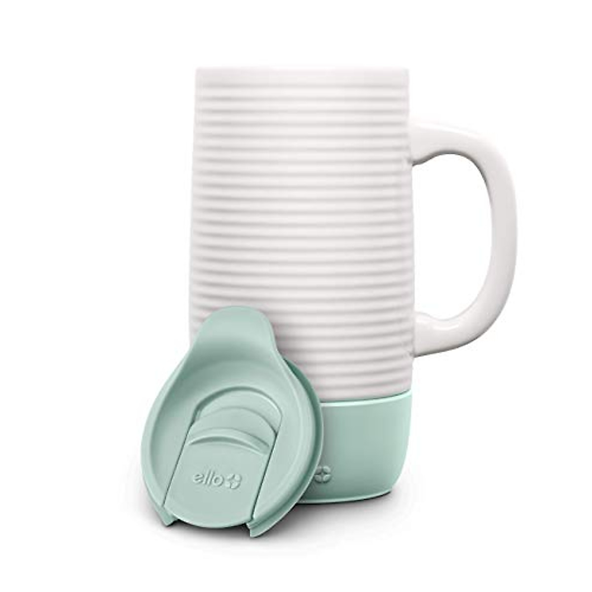 Ello Jane Ceramic Travel Mug with Handle, Splash-Resistant Slider Lid and Built in Coaster, Perfect for Coffee and Tea, BPA Free, Dishwasher Safe, Yucca, 18oz