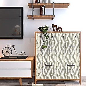 Gold and White Geometric Wallpaper Peel and Stick Wallpaper Hexagon Removable Self Adhesive Wallpaper Gold Stripes Geometric Paper Vinyl Film Decorative Shelf Drawer Liner Roll Waterproof 17.7”×118”