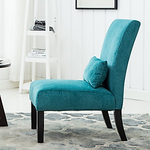 Roundhill Furniture Pisano Teal Blue Fabric Armless Contemporary Accent Chair with Kidney Pillow