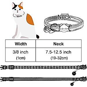 Taglory Reflective Cat Collars Breakaway with Bell, 2-Pack Girl Boy Pet Kitten Collar Adjustable 7.5-12.5 Inch, Black