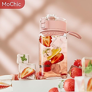 MOCHIC CUPWater Bottle 15oz Wide Mouth Water Bottle transparent Water Jug Leakproof Durable Removable Strainer for Fitness, Gym, Outdoor Sport (pink)