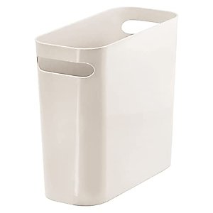 mDesign Slim 5.7 Litre Waste Bin - Waste Paper Bin with Integrated Plastic Carry Handles - Compact Waste Bin for Bathroom, Kitchen or Office - Cream