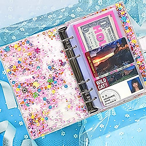 A6 Glitter Budget Binder with 12 Printed Budget Envelopes & Expense Budget Sheets Calendar, Pocket Budget Planner Organizer, Money Organizer for Cash, Cash Envelopes for Budgeting and Saving Money