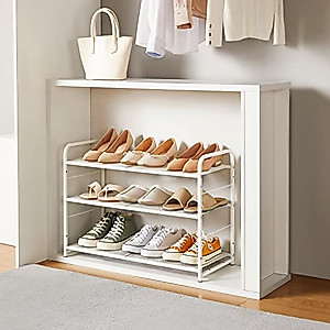 LEGUANG 3-Tier Stackable Shoe Rack Storage Organizer, for Bedroom Closet, Entryway, Hallway, Expandable & Adjustable, Metal Mesh, White