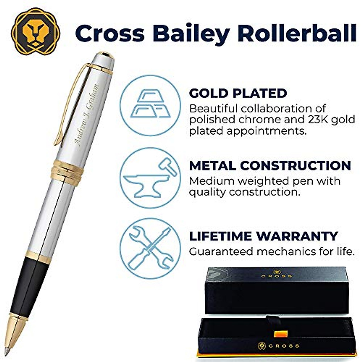 Dayspring Pens Engraved Cross Pen | Personalized Cross Bailey Medalist Rollerball Gift Pen - Custom Engraved Fast for a Unique, Functional Personalized Gift.