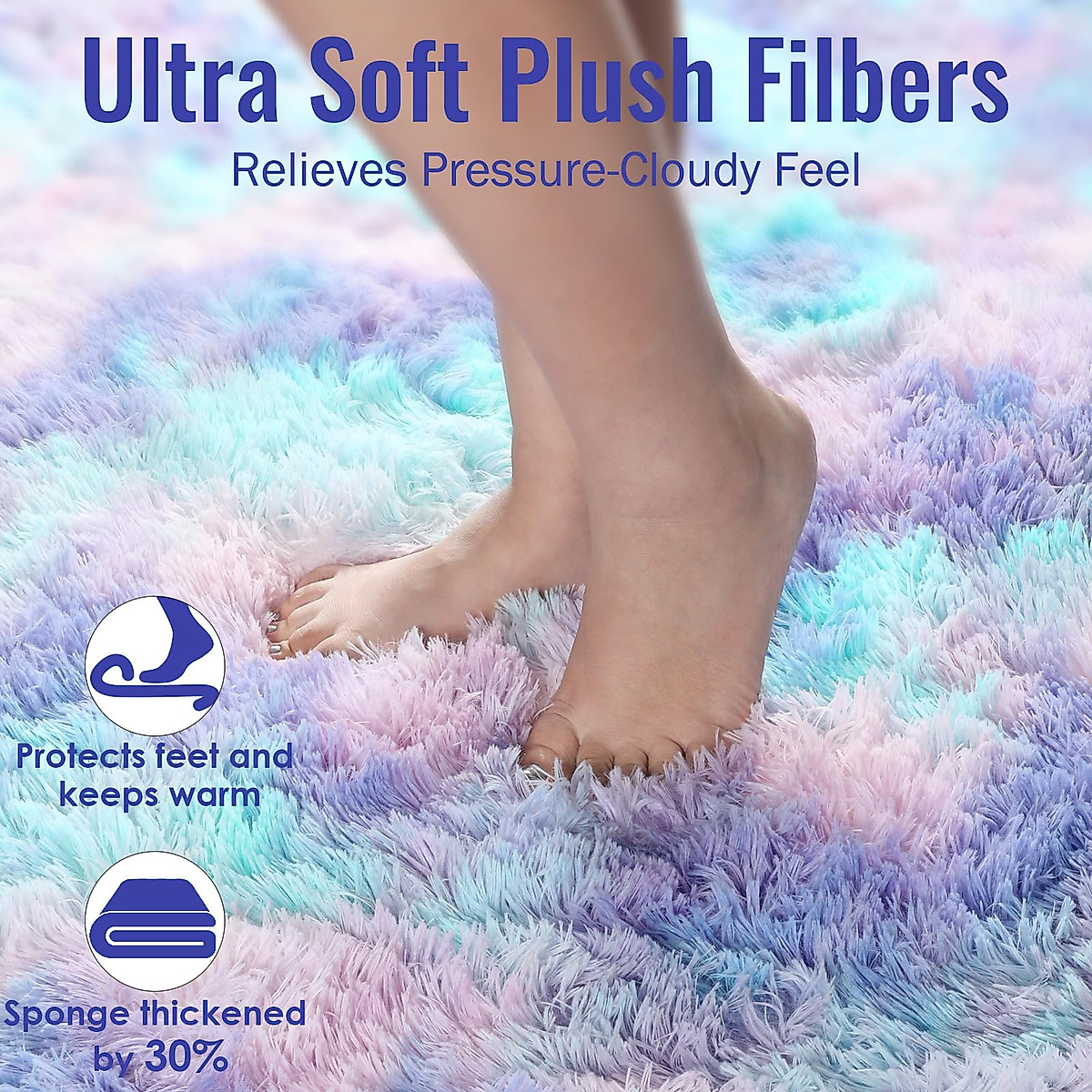 PAGISOFE Round Rugs 5Ft Cute Shaggy Circle Rug for Girls Bedroom, Purple Rainbow Rugs for Kids Room, Teen Girls, Playroom, Nursery, Fluffy Furry Pastel Mermaid Rug, Soft Plush Kawaii Tent Carpet