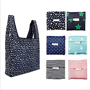Pack of 6 Reusable Grocery Bags Set, Grocery Tote Foldable into Attached Pouch, Reinforced Polyester Reusable Shopping Bags, Washable, Durable and Lightweight