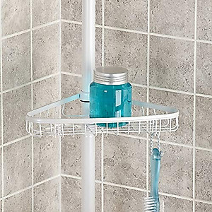 iDesign York Steel Tension 4-Shelf Extendable Corner Storage Caddy - 8" x 11" x 108", Pearl White