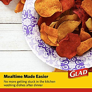 Glad Paper Bowls With Purple Victorian Design, 20Count | Disposable Paper Bowls for Parties & Picnics In Victorian Print | Microwave Safe Disposable Purple & White Bowls