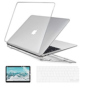 EooCoo Compatible with MacBook Air 13 inch Case 2021 2020 2019 2018 M1 A2337 A2179 A1932 with Retina Display Touch ID，Case + TPU Keyboard Skin Cover + Screen Protector - Crystal Clear