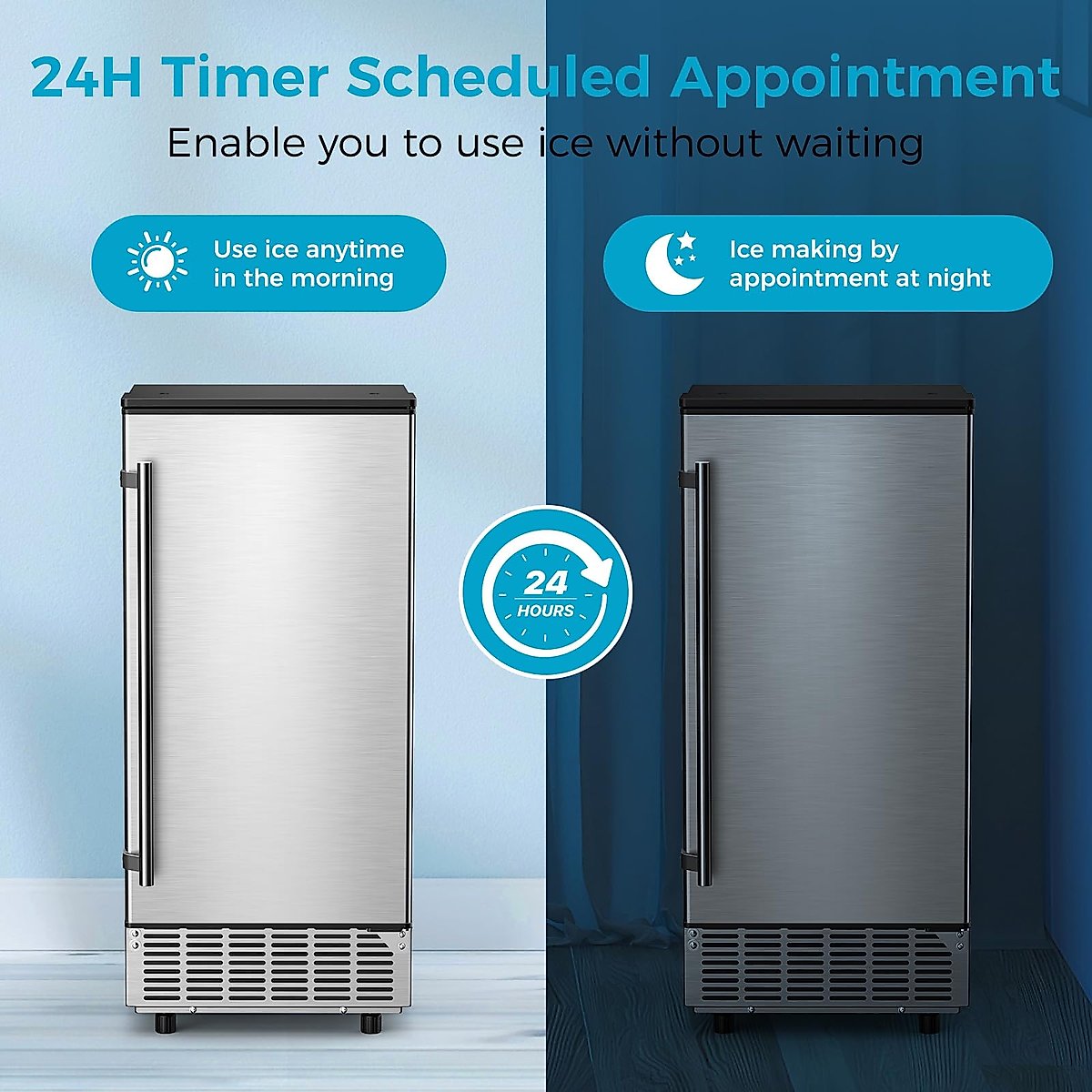 COWSAR Commercial Cube Ice Maker, Freestanding Ice Machine, 80lbs/24H, 40 Ice Cubes/Cycle, Reversible Door, 24H Timer & Self-Cleaning, Under Counter Ice Cube Machine for Bar/Cafe/Home