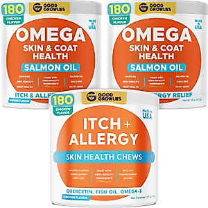 Dog Allergy + Omega 3 Bundle - Anti-Itch Skin & Coat Supplement + Allergy Support Chews - Omega 3, EPA&DHA Fatty Acids - Itching&Paw Licking Relief + Dry&Itchy Skin Treatment - 540 Chews - Made in USA