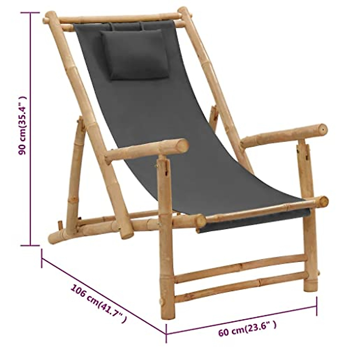 NusGear Deck Chair Bamboo and Canvas Dark Gray-7477