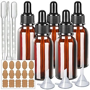 Teenitor Eye Dropper Bottles with Funnels & Plastic Transfer Pipettes & Labels, 30ml Glass Tincture Bottles, Glass Dropper Bottles, Amber Dropper Bottles For Essential Oil