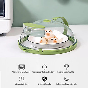 POUYRBA Microwave Cover for Food, 12 Inch Plastic Microwave Splatter Cover with Handle Water Storage Box and Adjustable Steam Vents Holes Microwave Plate Covers for Plates Bowls and Cups