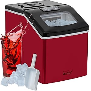Deco Chef 40LB Countertop Ice Maker for Home, Office, Bars, and Parties, Makes Extra Large Cubes, 2.4 lb of Ice Every 15-20 Minutes, Self Cleaning, LCD Status Indicator, Adjustable Cube Size, Red