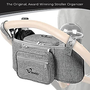 StrollAir - Universal Organizer for Single Strollers – Insulated Cup Holder Console Parent Drink Caddy- Compatible with CosmoS, SOLO, Uppa Baby,Nuna, Baby Jogger, Bumbleride – Grey