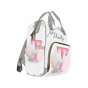 Newcos Personalized Cute Doodle Elephant with Floral Diaper Backpack with Custom Name Shoulder Mommy Baby Bag
