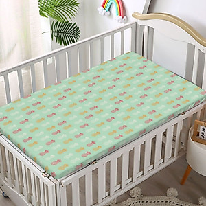 Pineapple Themed Fitted Mini Crib Sheets,Portable Mini Crib Sheets Toddler Bed Mattress Sheets-Crib Mattress Sheet or Toddler Bed Sheet,24“ x38“,Almond Green Multicolor