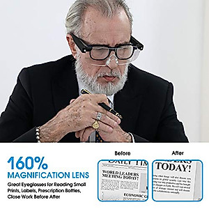 OuShiun 160% Magnifying Glasses with LED Light USB Rechargeable Magnifier Eyeglasses for Close Work Reading Hobbies Crafts