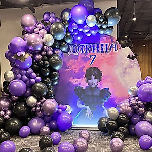 147Pcs Purple Party Balloons Garland Arch Kit,Black Purple and Sliver Balloons for Birthday Party Supplies TV Drama Theme celebration