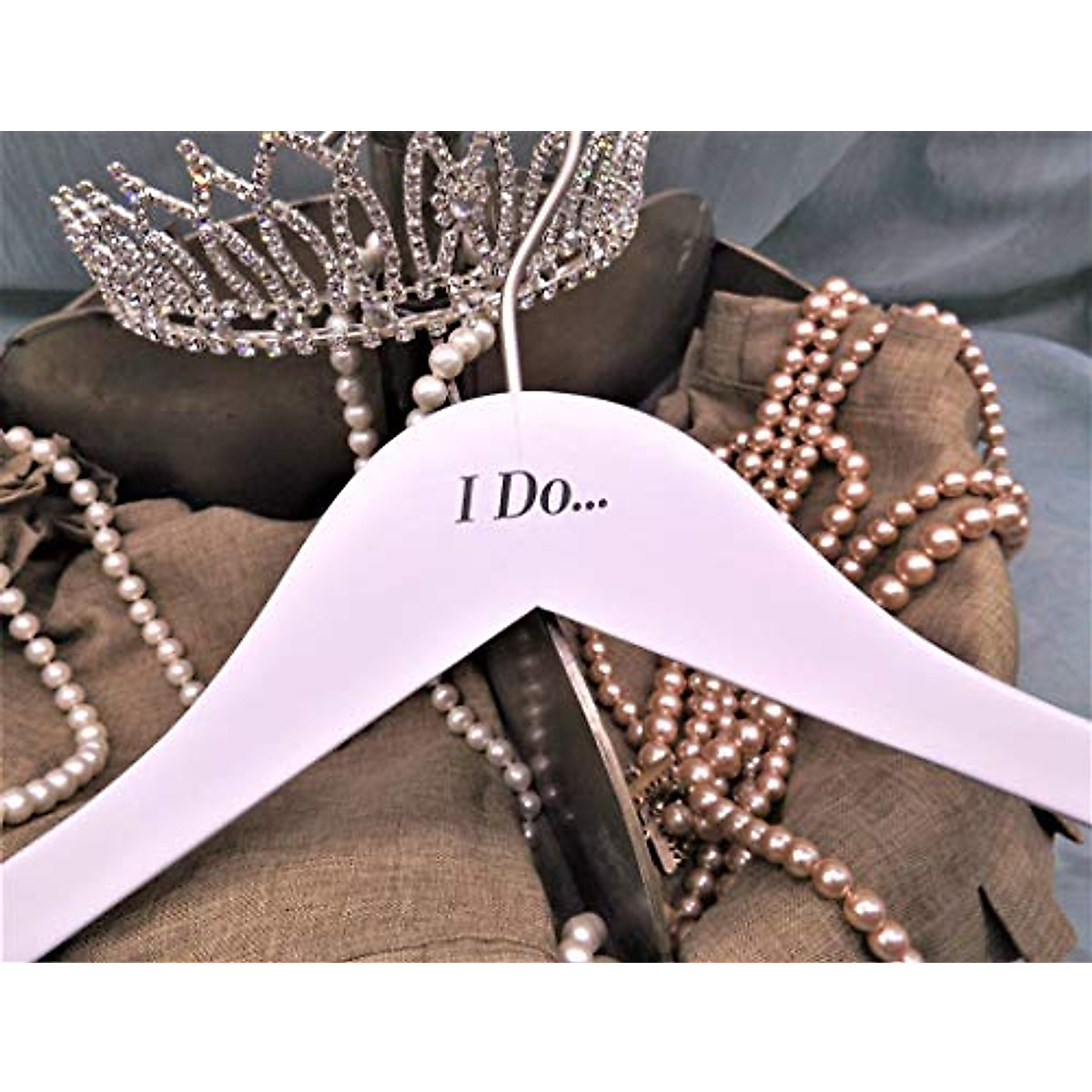 NAHANCO IDO20117 Bridal Hanger Set, White Wooden Hangers Imprinted with I Do and I Do Too, 17” (2 Piece Set)