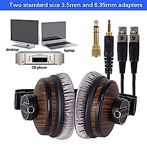 Hi-Fi Music Studio Monitor Headphones - 50mm Drivers Unit and 3.5mm/6.35mm Jack, Wired Over Ear Headphones for Music, DJ Mixing, Audiophile and AMP Computer Recording