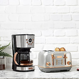 HADEN 75106 Heritage Innovative 12 Cup Capacity Programmable Vintage Retro Home Countertop Coffee Maker Machine with Glass Carafe, Steel/Copper
