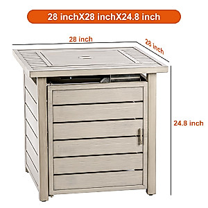 OutVue 28 Inch Propane Fire Pit Table, Outdoor Gas Fire Pits with Lid & Lava Rock, 50000 BTU Firepit for Dinning, Party in Outside, Patio, Garden or Yard (Light Grey)