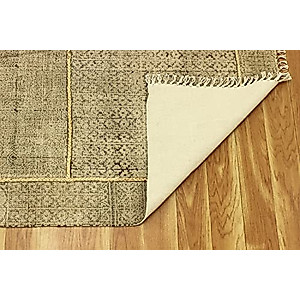 Casavani Hand Made Cotton Dhurrie Abstract Brown Tassel Rug Easy Care Washable Rugs for Doormat Entryway Living Room Bedroom Hallway Balcony 3x20 Feet Runner