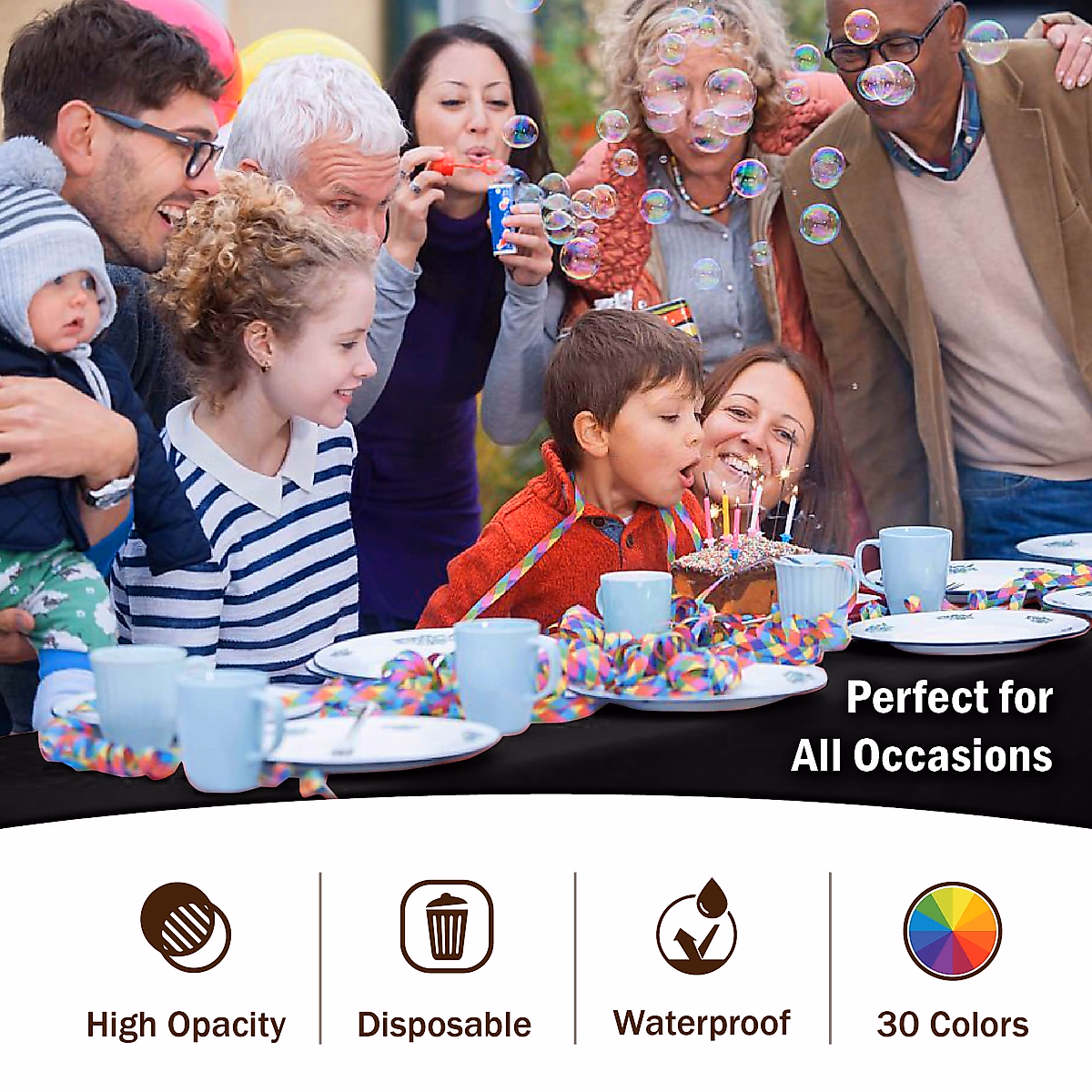 Exquisite 6-Pack Premium Plastic Tablecloth 54in. x 108in. Rectangle Plastic Table Cover - Black