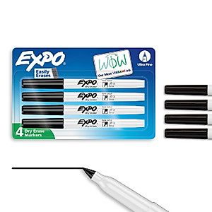 EXPO Low Odor Dry Erase Markers, Ultra-Fine Tip, Black, 4 Count
