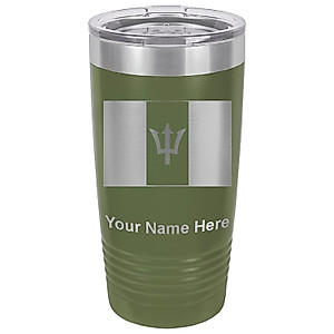 LaserGram 20oz Vacuum Insulated Tumbler Mug, Flag of Barbados, Personalized Engraving Included (Camo Green)