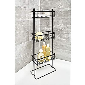 iDesign Everett Metal Standing Shower Caddy, 3-Tier Bath Shelf Baskets for Towels, Soap, Shampoo, Lotion, Accessories, 12.36" x 6.88" x 32.11", Matte Black