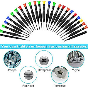 Precision Screwdriver Set, 25 PCS Small Screwdriver Set Magnetic, with Torx Flathead Phillips Star Pentalobe Y Screwdrivers, ESD Tweezers for Eyeglass Watchmaker Computer PC Electronic Laptop Jewelers