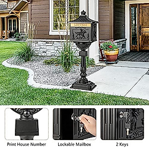 Giantex Cast Aluminum Mailbox with Post - Locking Residential Mailboxes for Outside with Keys, Baffle Door, Expansion Bolts, Address Panel, In-Ground Rust-Proof Large Security Postal Mailbox (Black)