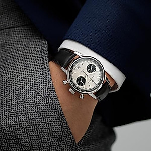 Hamilton Watch American Classic Intra-Matic Auto Chrono | Swiss Made | 40mm Stainless Steel Case | White Dial Analog Watch | Black Leather Strap (Model: H38416711)